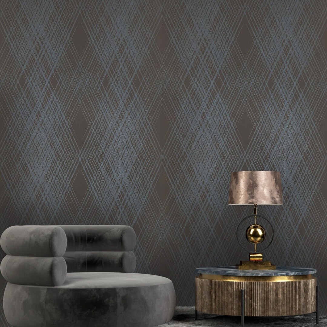 Matte Brown Blue Diamond Cross Lines Abstract Modern Wallpaper 3D - Etsy
