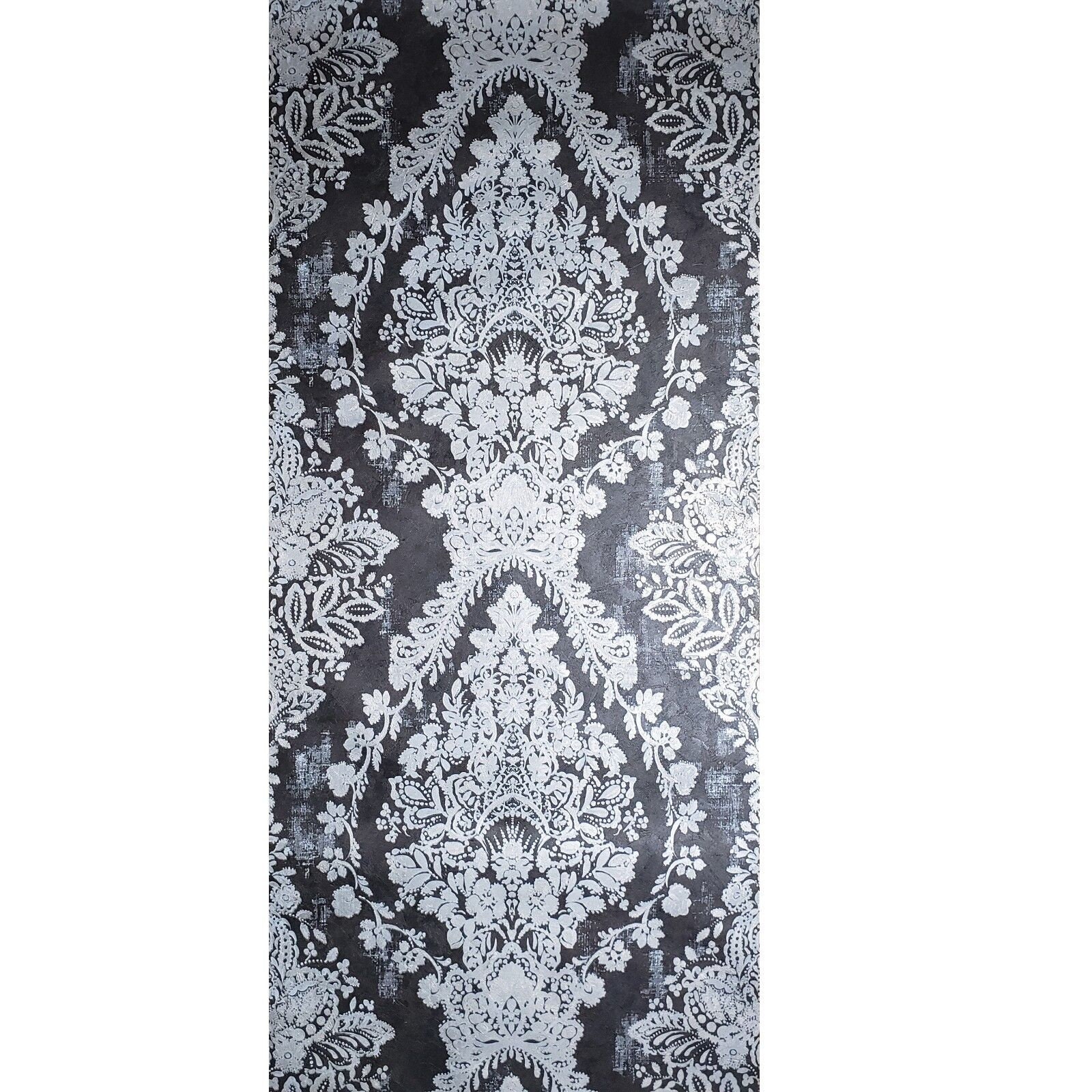 Textured Wallpaper Black Silver Metallic Rust Vintage Damask - Etsy