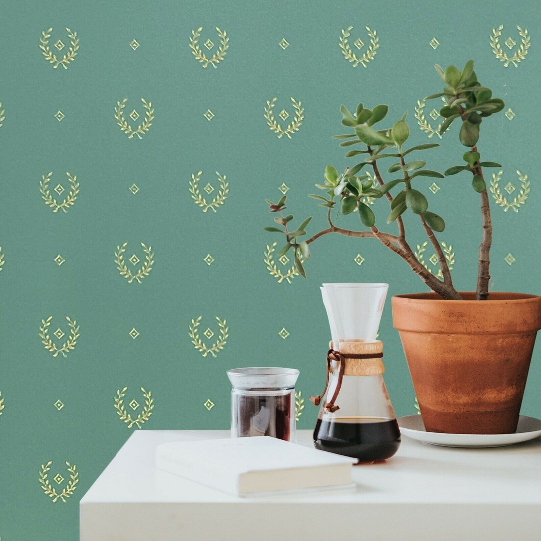 Royal Green Gold Metallic Faux Fabric Textured Aristocratic Baroque ...