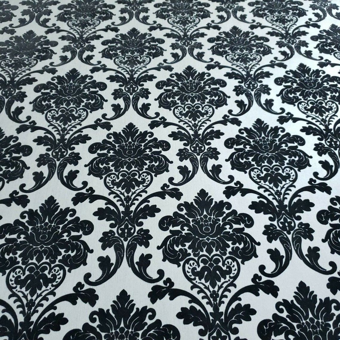 Wallpaper Flocking Black White Silver Metallic Flocked Vintage - Etsy