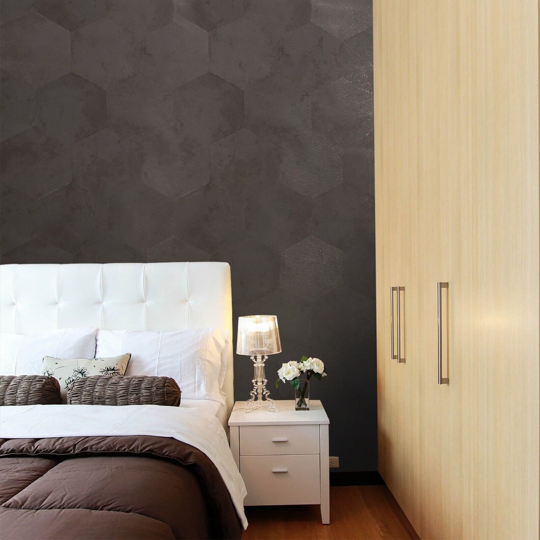 Geometric Hexagon Brown Bronze Metallic Wallpaper Faux Cow Hide Skin ...