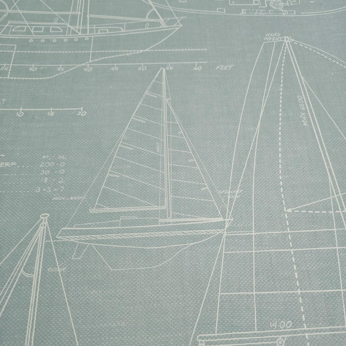 Baby Blue Nautical Blueprint Sailing Boat Coastal Marine Drawings ...