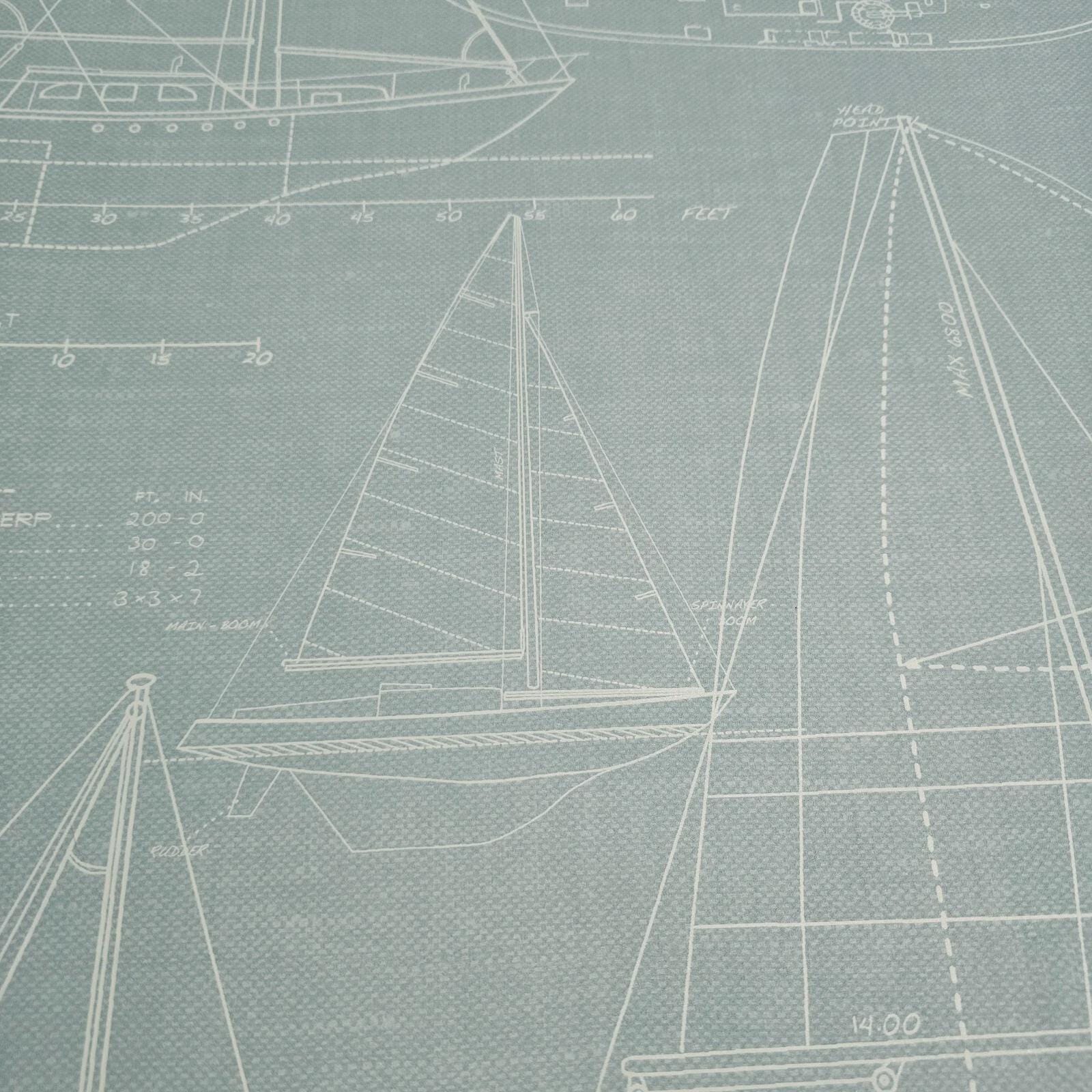 Baby Blue Nautical Blueprint Sailing Boat Coastal Marine Drawings ...