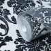 Wallpaper Flocking Black White Silver Metallic Flocked Vintage - Etsy