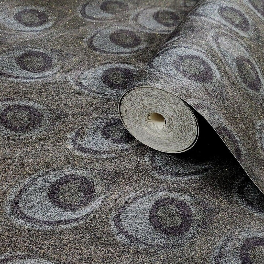 Wallpaper Green Gray Textured Faux Peacock Wall Coverings Gold Metallic ...