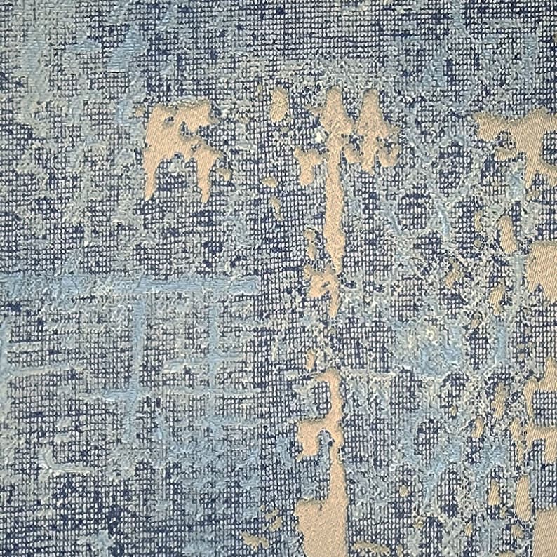 Abstract Modern Embossed Blue Gray Gold Metallic Faux Fabric Textured ...