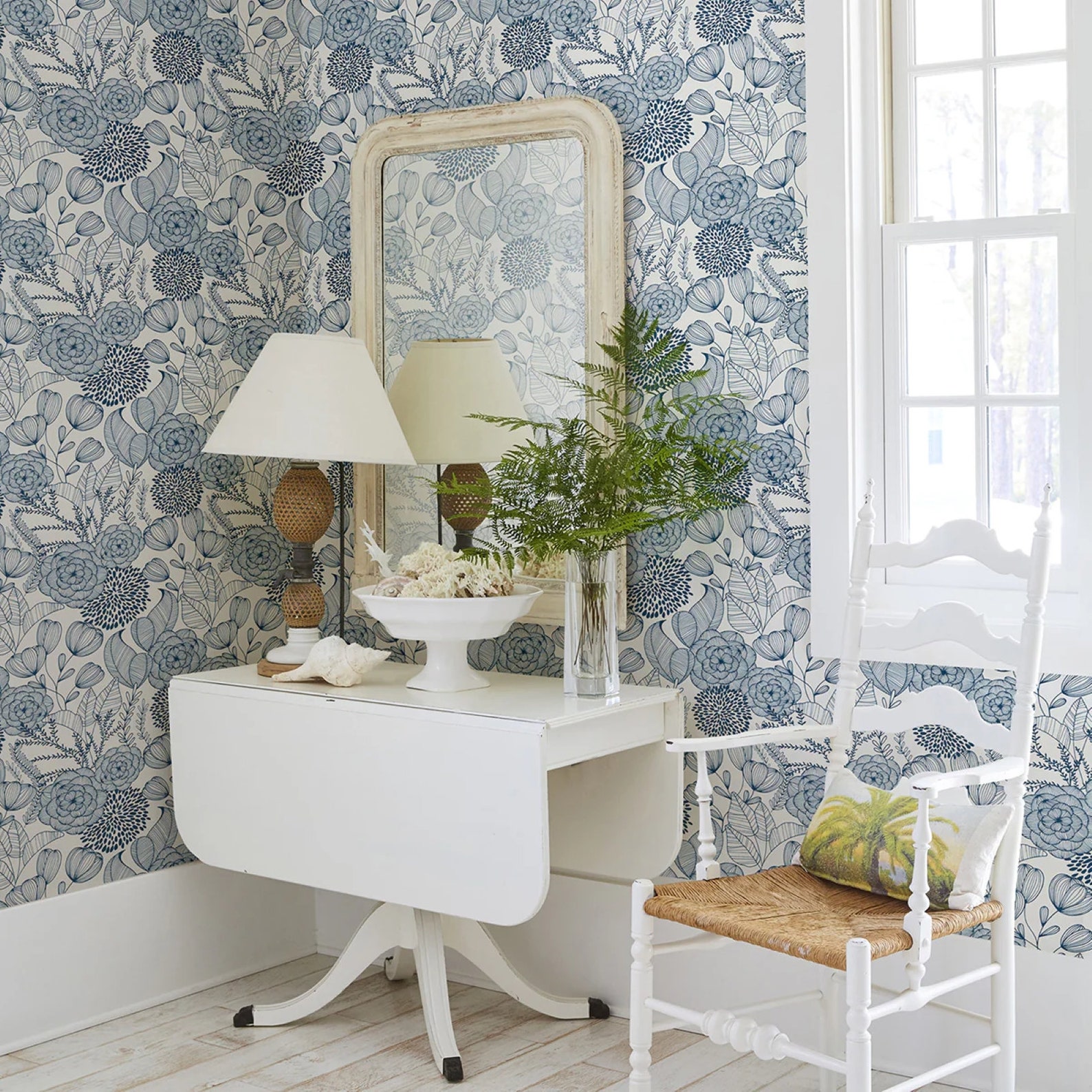 Navy Blue Botanical Floral Wallpaper - Etsy UK