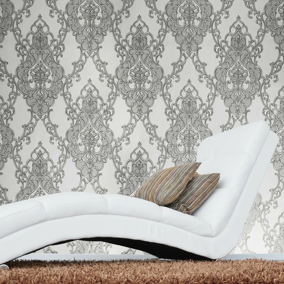 Embossed Victorian Vintage Damask White Gray Bronze Gold Textured ...