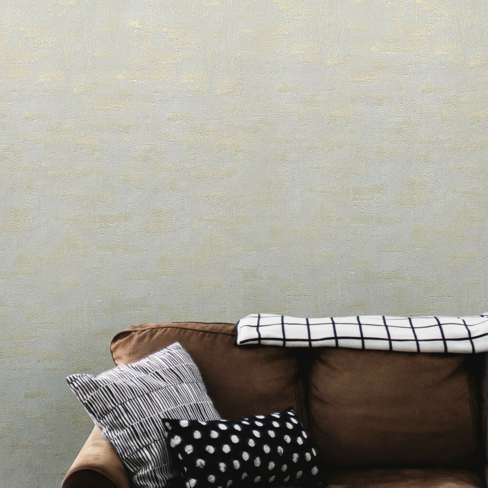 Textured Plain Modern Wallpaper Gray Gold Metallic Faux Concrete ...