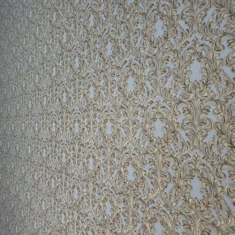 Embossed Wallpaper Victorian Vintage Damask Gray Gold Brass - Etsy