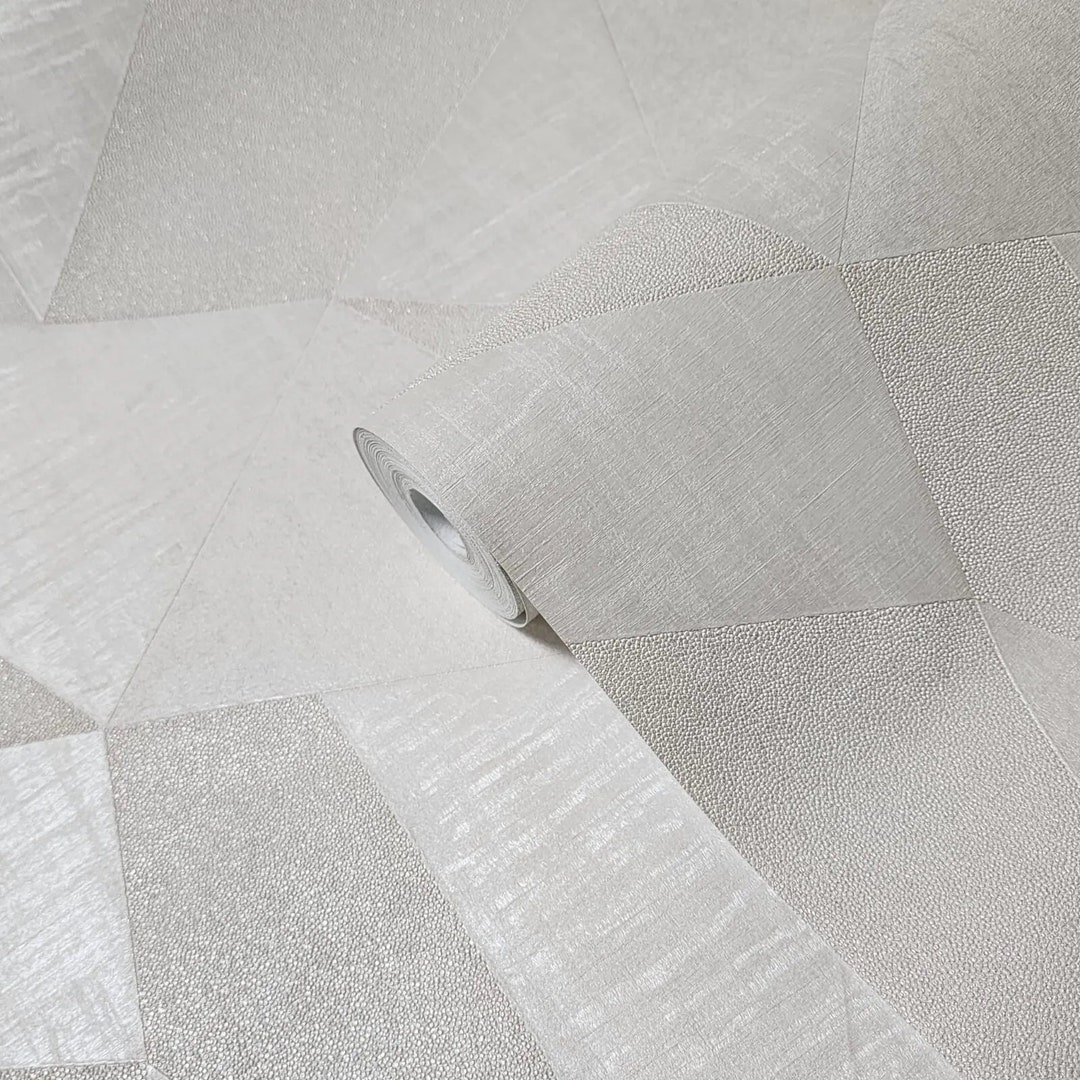 Geometric Beige off White Cream Triangles Faux Fabric Textured Geo ...