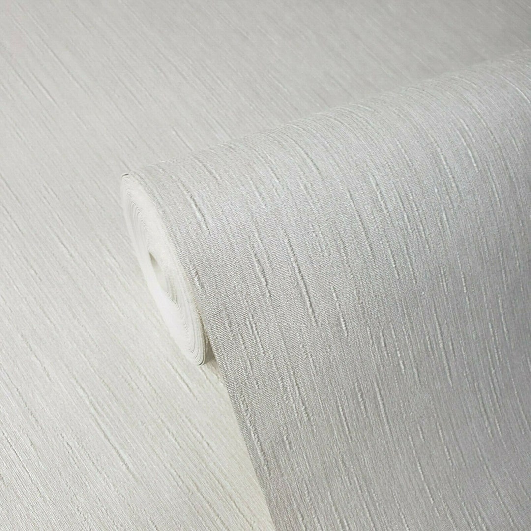 Plain Wallpaper Textured off White Cream Modern Faux Fabric Stria Lines ...