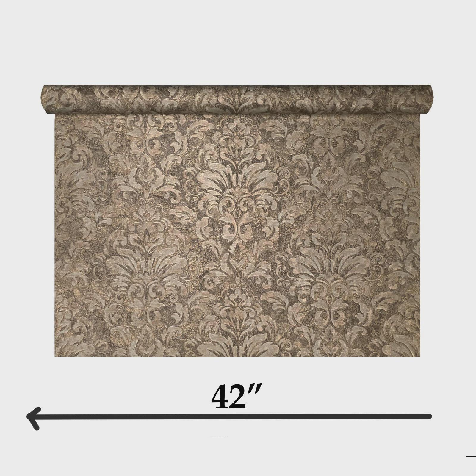 Embossed Brown Bronze Metallic Plaster Textured Victorian Damask ...