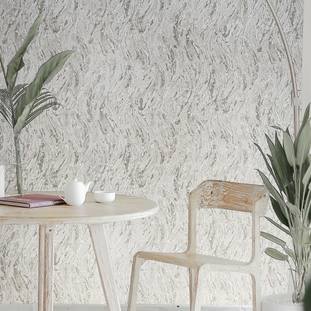 Embossed Textured Wallpaper Cream Tan Brown Faux Plaster Wave Stroke ...