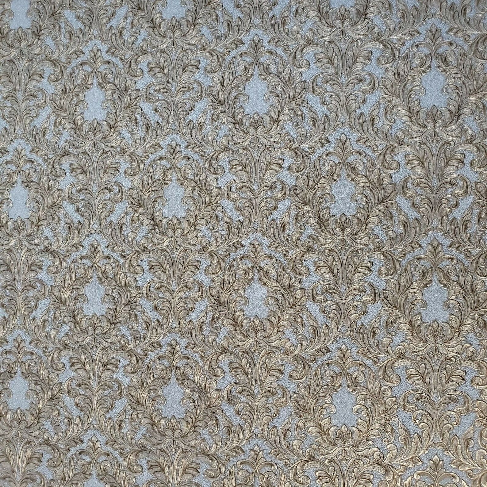 Embossed Wallpaper Victorian Vintage Damask Gray Gold Brass - Etsy