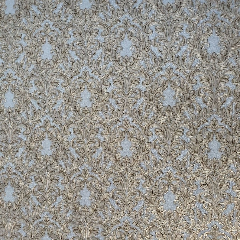 Embossed Wallpaper Victorian Vintage Damask Gray Gold Brass - Etsy