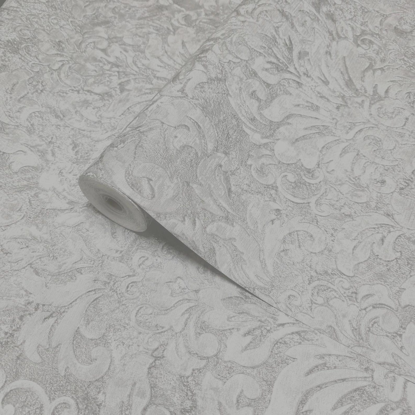 Embossed Grayish off White Cream Plaster Textured Victorian Damask ...