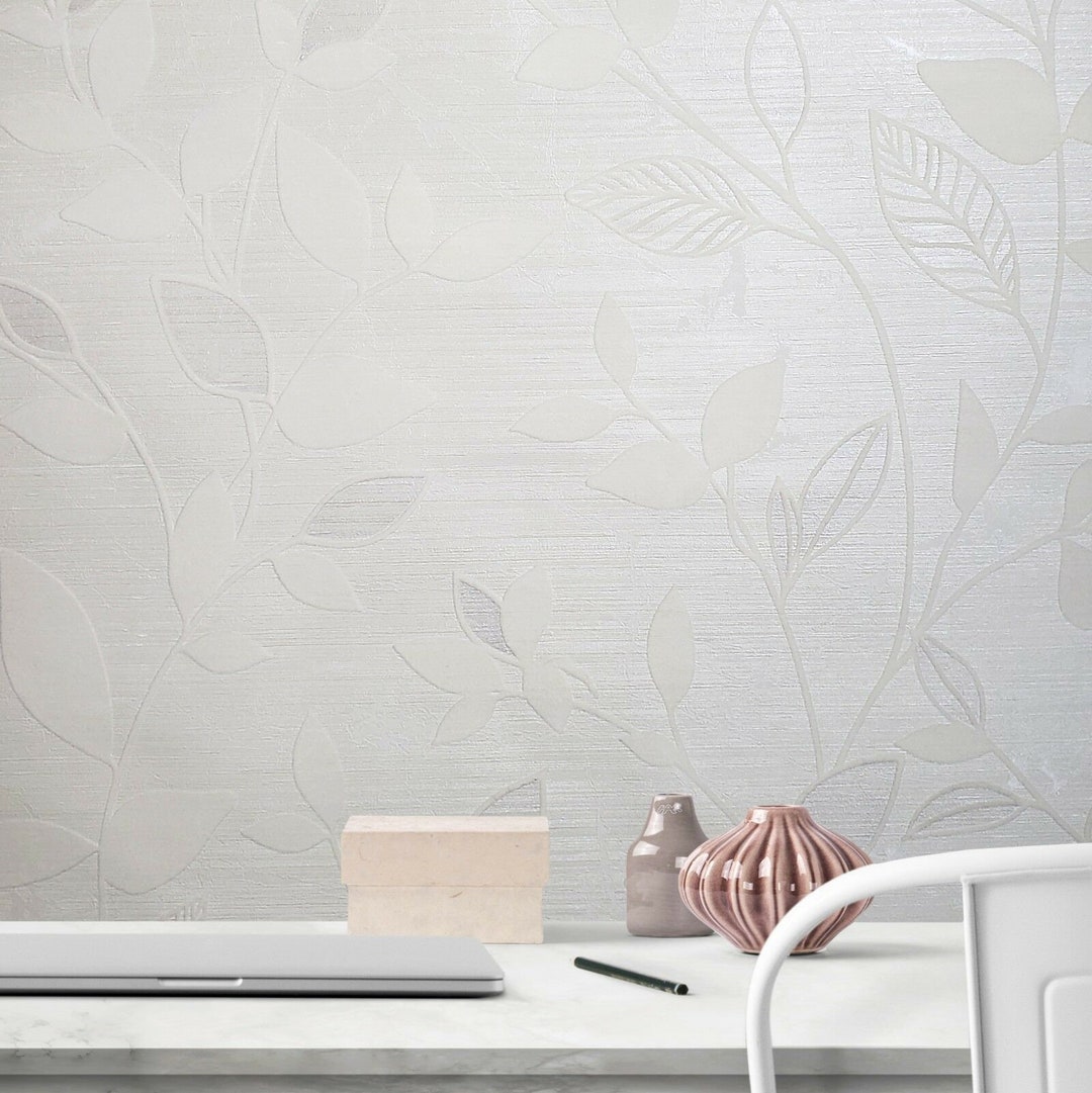 Wallpaper Flock off White Flocking Velvet Flocked Textured Velour Tree ...