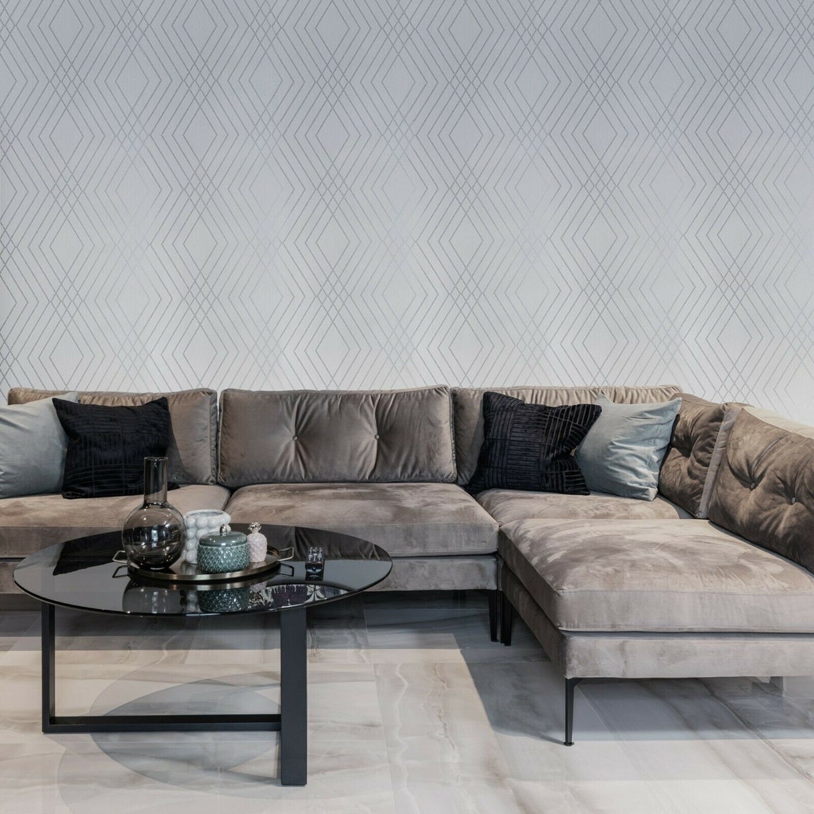 Contemporary Geometric Lines Modern Wallpaper Gray Silver - Etsy