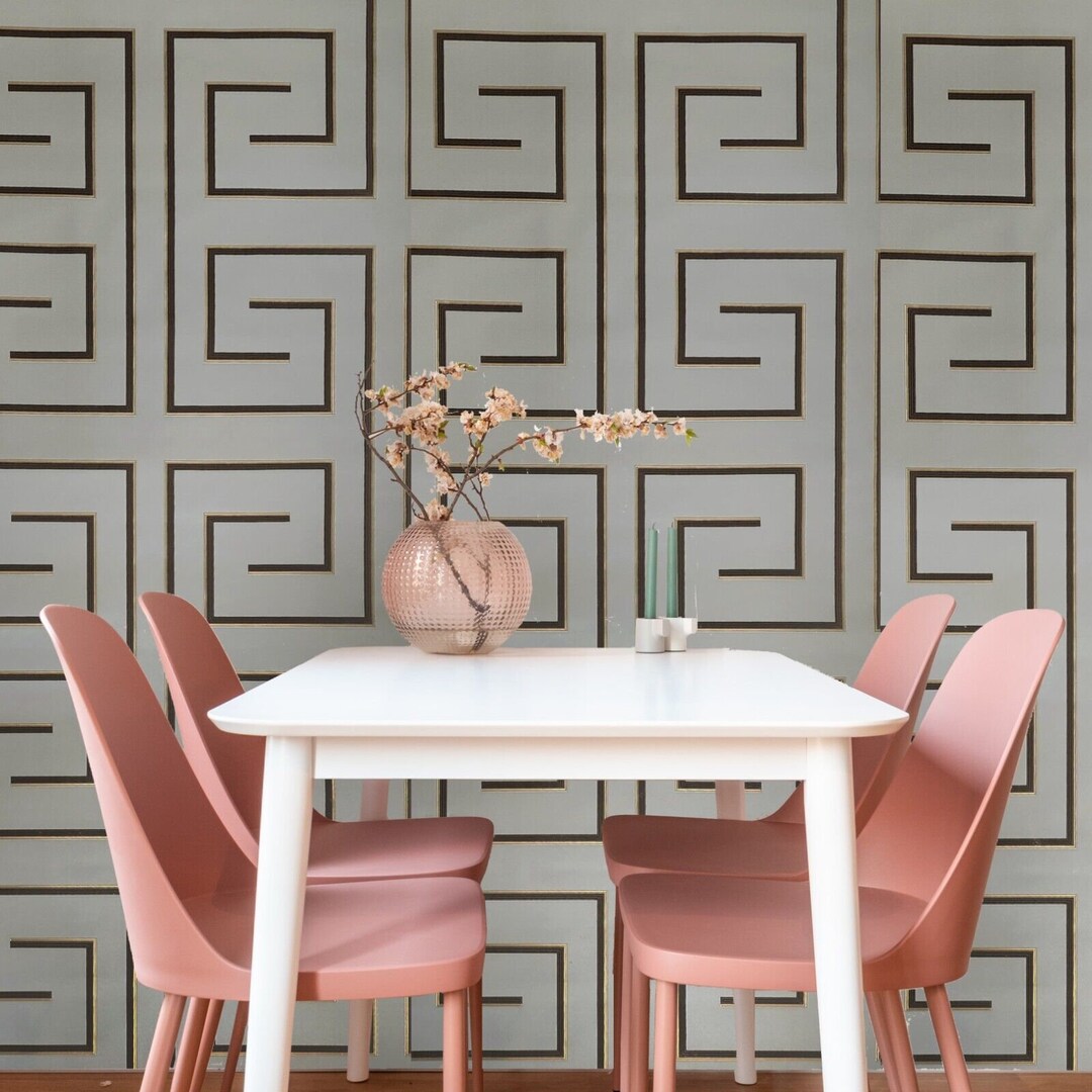 Geometric Greek Key Lines Brown Gold Taupe Tan Metallic Textured ...