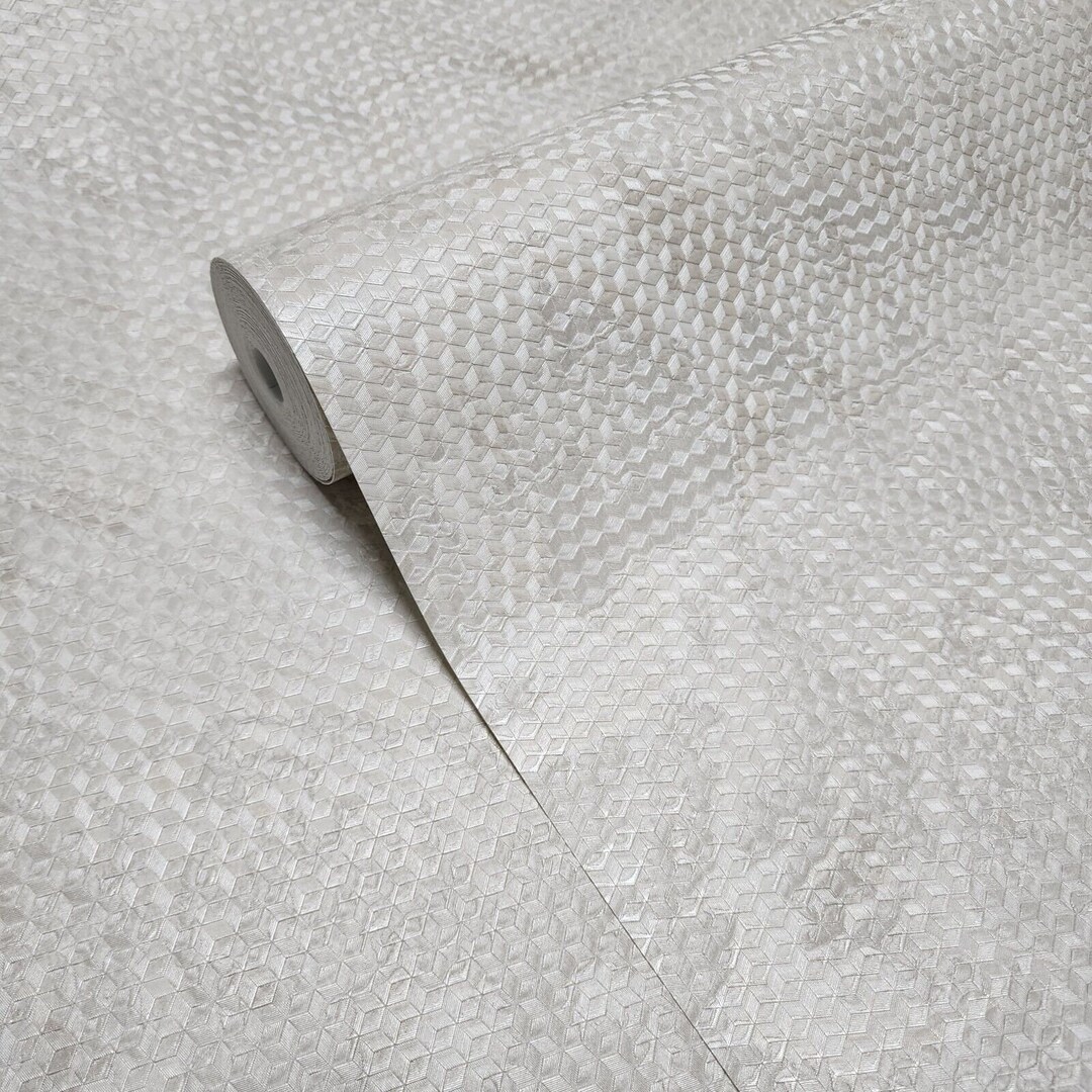 Modern Cream Tan off White Little Cube 3-d Illusion Textured Hexagon ...