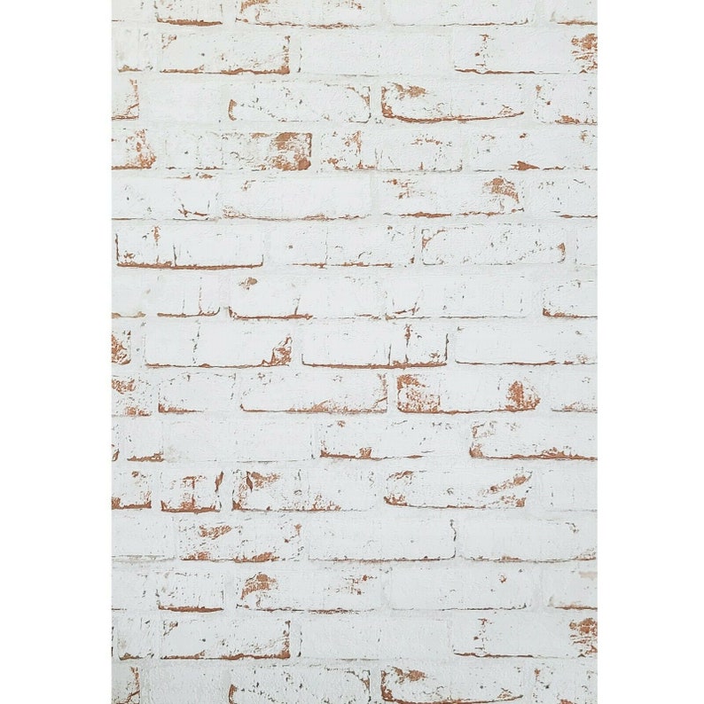 Textured 3D Distressed White Red Modern Faux Brick Plaster Vinyl ...
