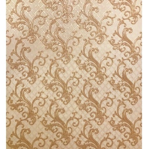 Modern Rose Gold Wallpaper Roll Embossed Diamonds Metallic Damask Wall ...