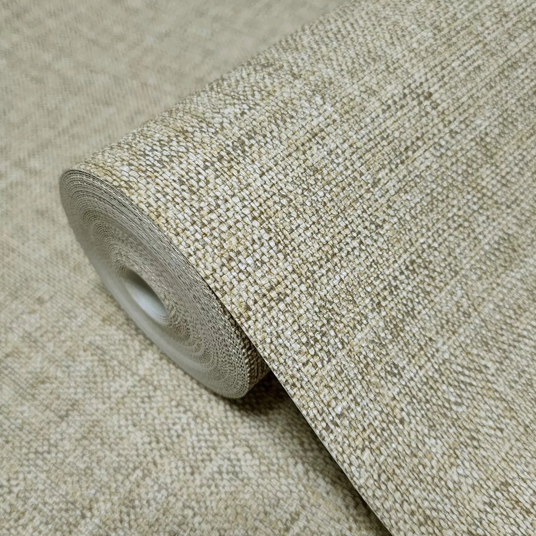 Modern Rustic Olive Tan Plain Faux Woven Fabric Textured Plain ...