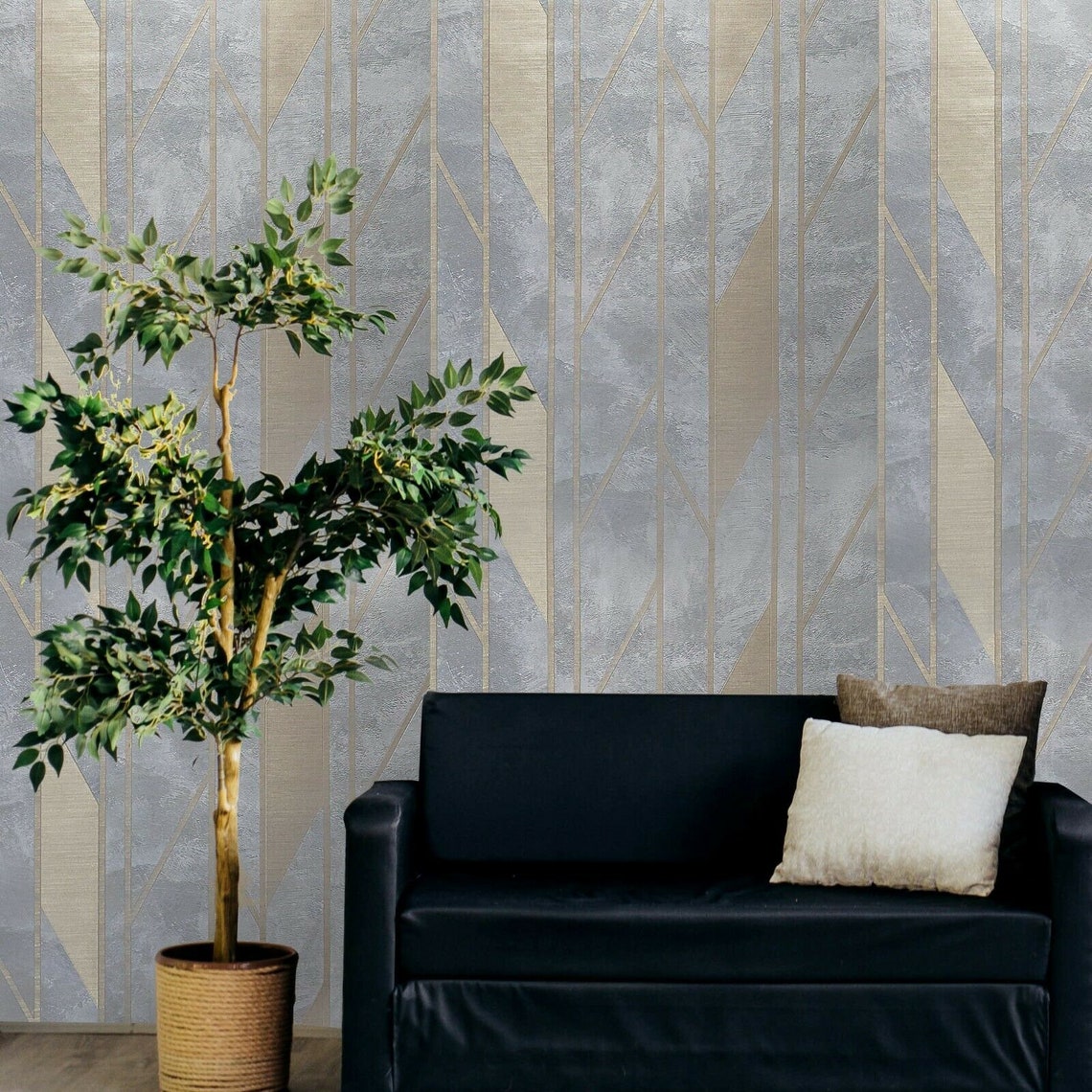 Modern Gray Gold Bronze Metallic Contemporary Lines Faux - Etsy