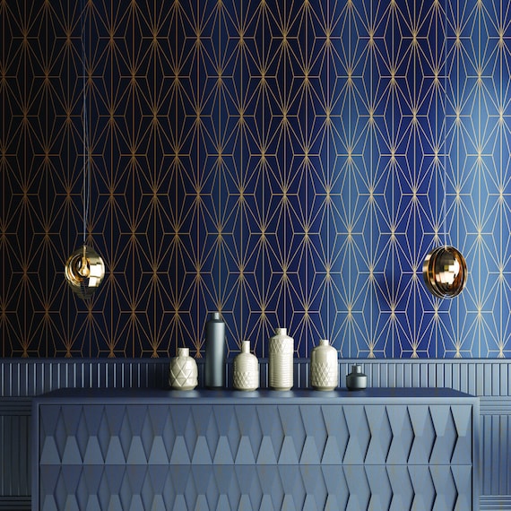 Wallpaper Blue Lines Diamonds