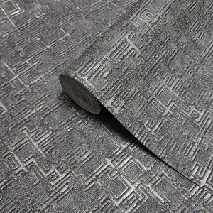 Dark Gray Metallic Distressed Labyrinth Lines Faux Fabric Textured ...