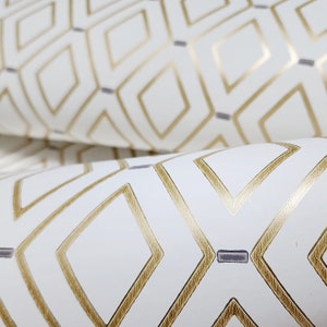 White Gold Metallic Diamond Duo Geometric Pattern Geo Modern Wallpaper ...