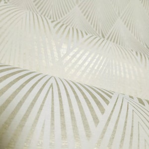 Retro Art Deco Diamond Ivory off White Gold Metallic Textured Wallpaper ...