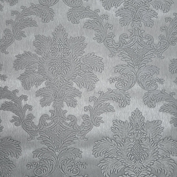 Silver Metallic Damask Wallpaper
