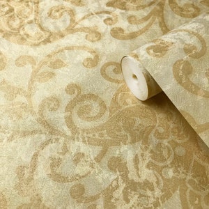 Wallpaper Gold Metallic Textured Wall Rustic Vintage Damask Wall ...