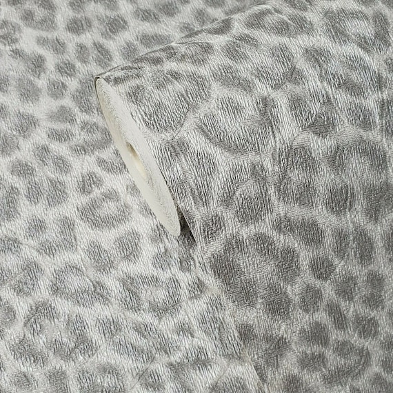 Wallpaper Gray White Silver Metallic Textured Leopard Cheetah - Etsy
