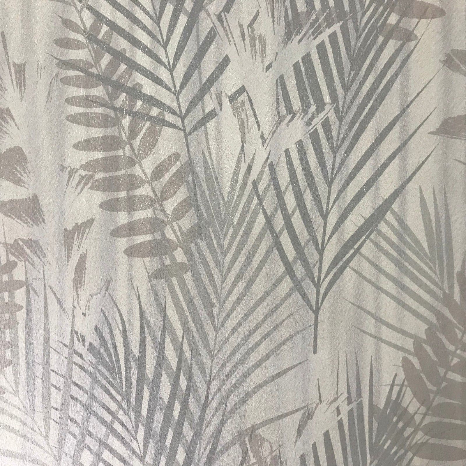 Wallpaper Ivory Gray Silver Metallic Modern Floral Tropical Palm Leaves ...
