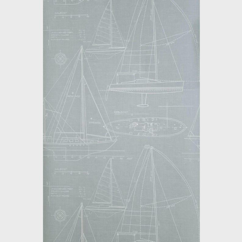 Baby Blue Nautical Blueprint Sailing Boat Coastal Marine Drawings ...