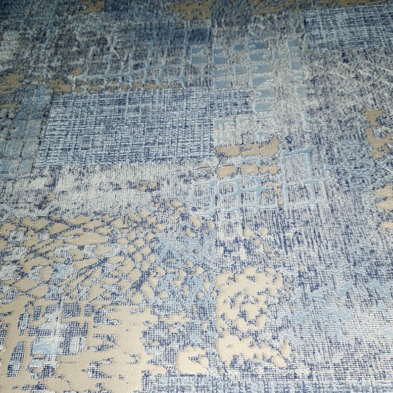 Abstract Modern Embossed Blue Gray Gold Metallic Faux Fabric Textured ...