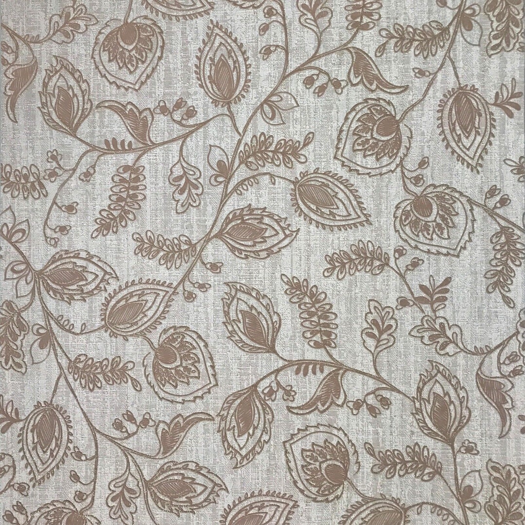 Wallpaper Textured Beige Modern Floral Leaf Wall Coverings Rolls 3D - Etsy