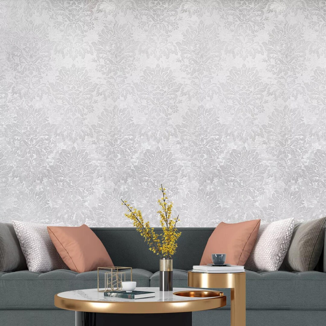 Cream off White Victorian Big Damask Faux Concrete Plaster Textured ...