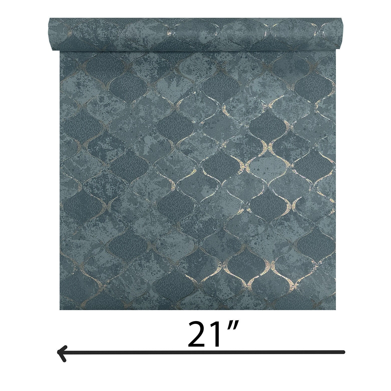 Pilak Matte Blue Gold Metallic Ogee Diamond Trellis Distressed Pattern ...