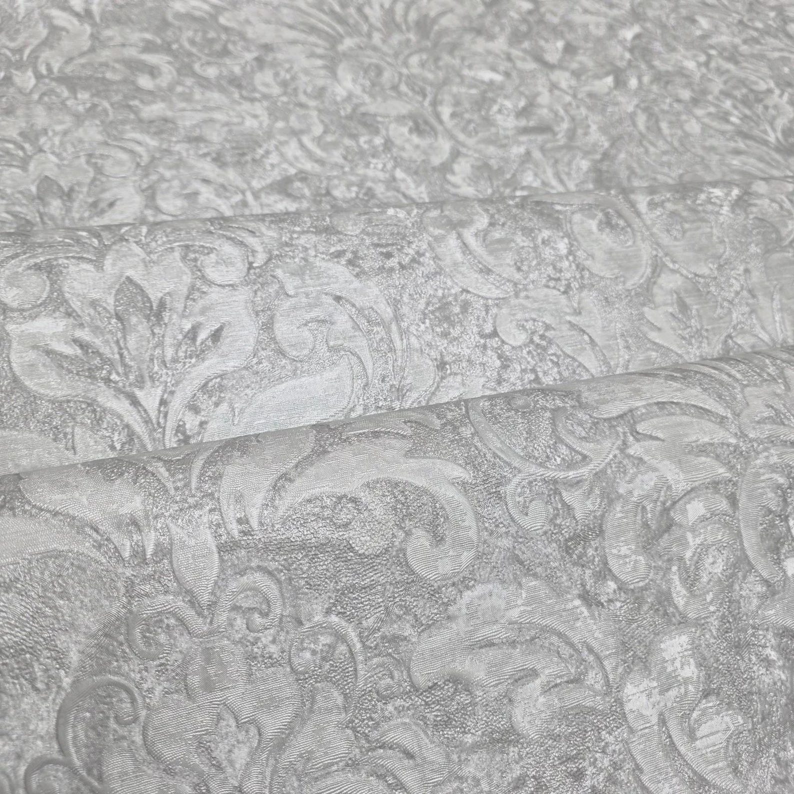 Embossed Grayish off White Cream Plaster Textured Victorian Damask ...