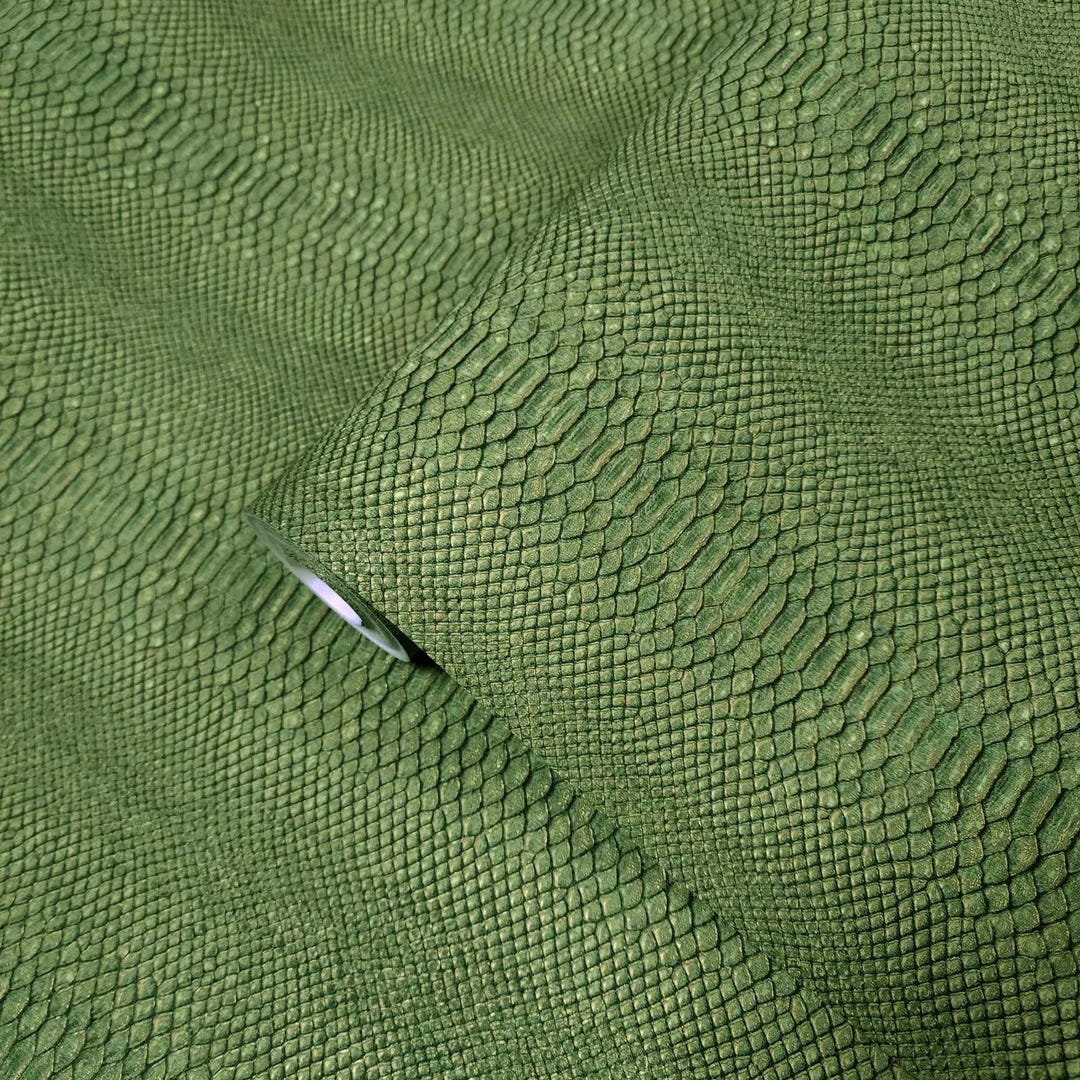 Embossed Golden Green Faux Python Scale Snake Skin Textured Modern ...