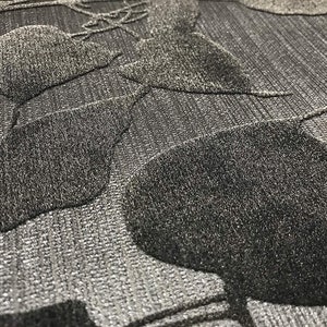 Flocked Wallpaper Black Gray Metallic Textured Flocking Leaves Velvet ...