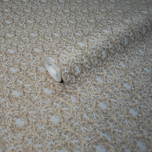 Embossed Wallpaper Victorian Vintage Damask Gray Gold Brass Metallic ...