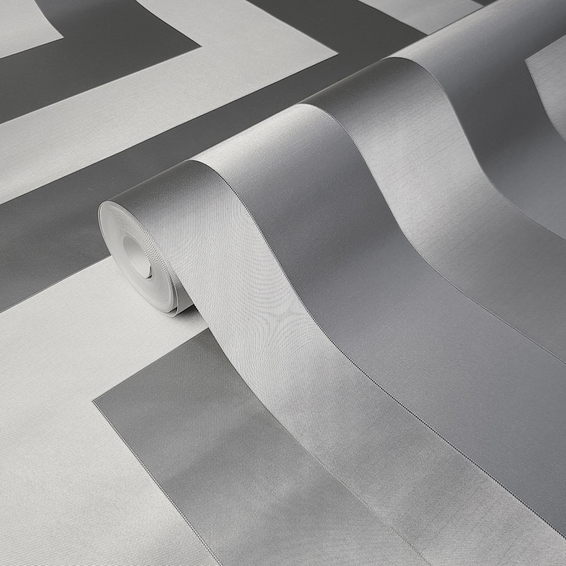 Contemporary Modern Large Greek Key Gray Silver Metallic Shiny - Etsy