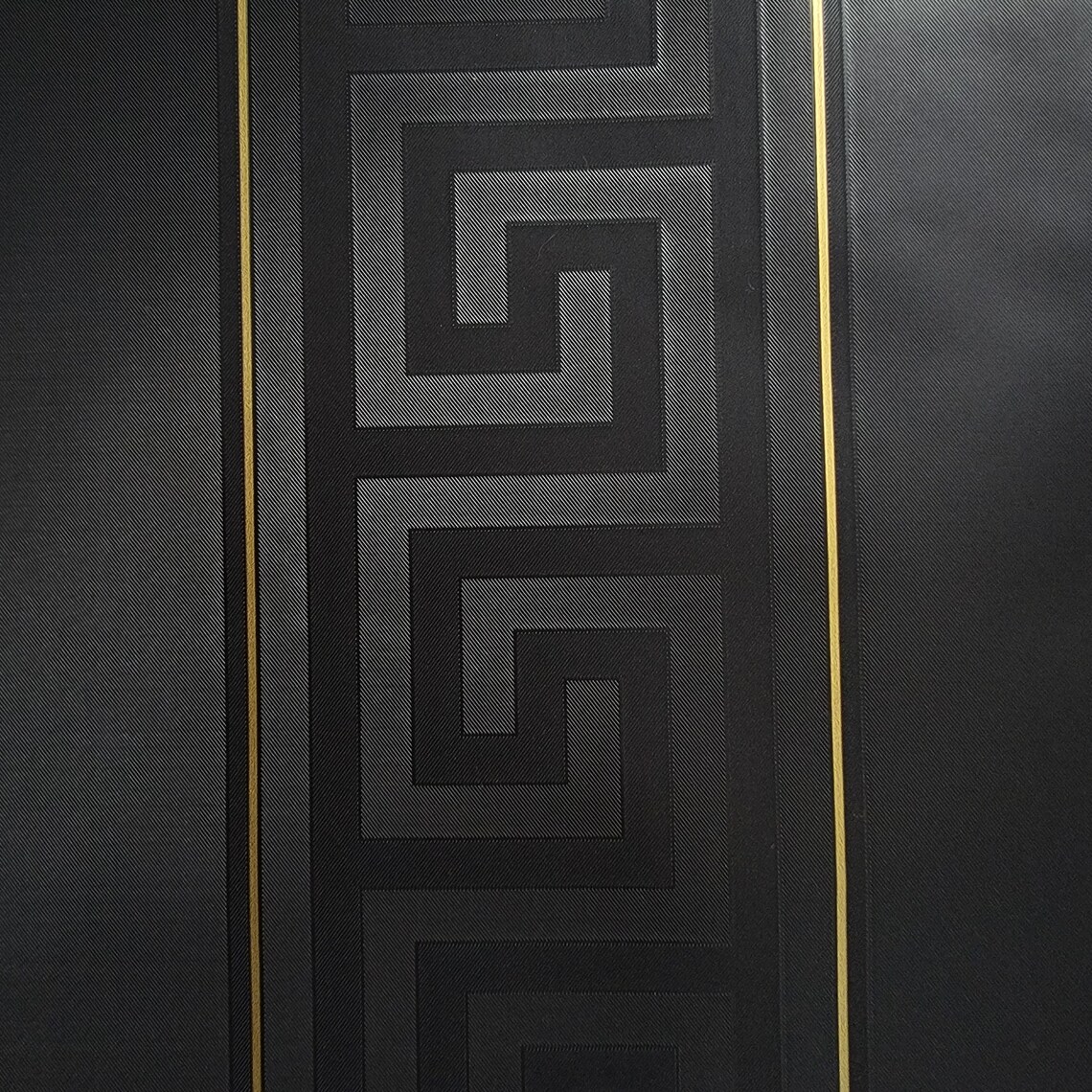 Greek Key Stripped Black Gold Metallic Textured Wallpaper 3D Illusion ...
