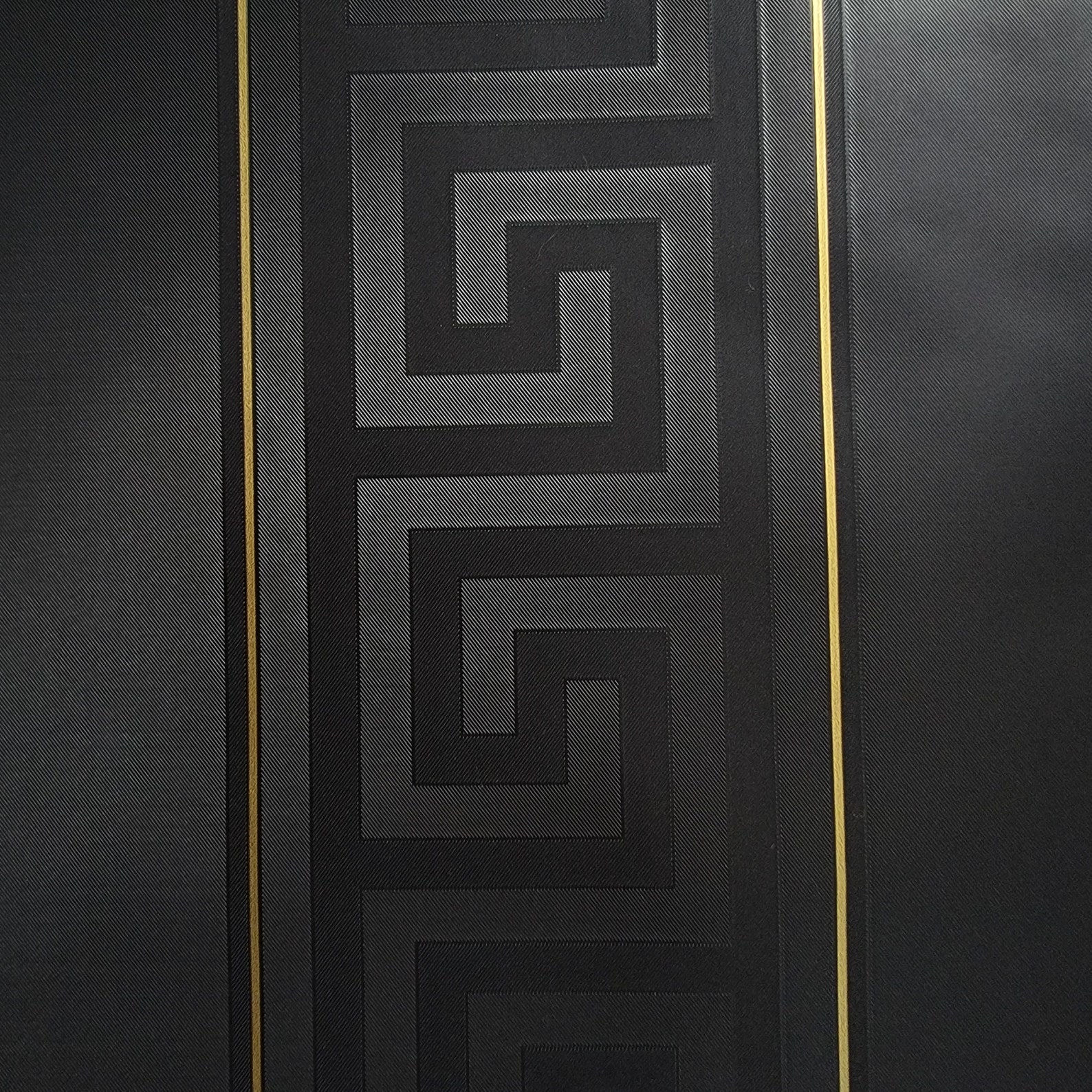 Greek Key Stripped Black Gold Metallic Textured Wallpaper 3D Illusion ...