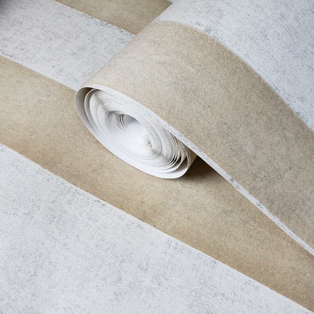 Wallpaper Flocking Lines Rustic Beige Flocked Striped Velvet Flock ...